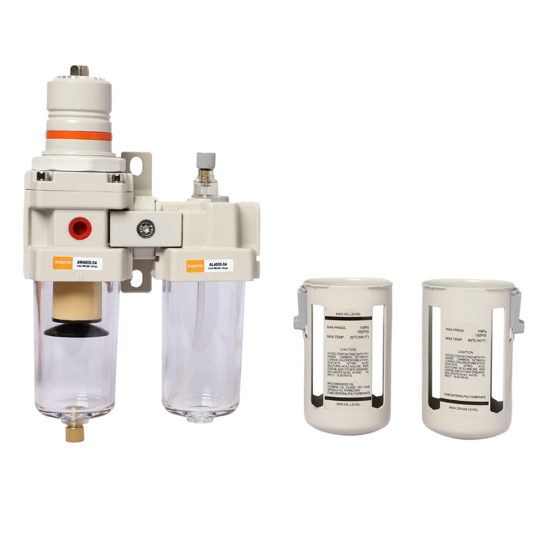 HYCO 1/2" Inch BSP Pneumatic FRL Unit (Air Filter + Regulator + Lubricator) with Metal Guard And ...
