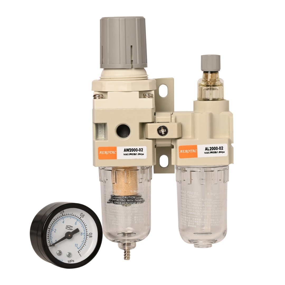 HYCO BSP Pneumatic FRL Unit (Air Filter + Regulator + Lubricator) with Metal Guard And Pressure ...